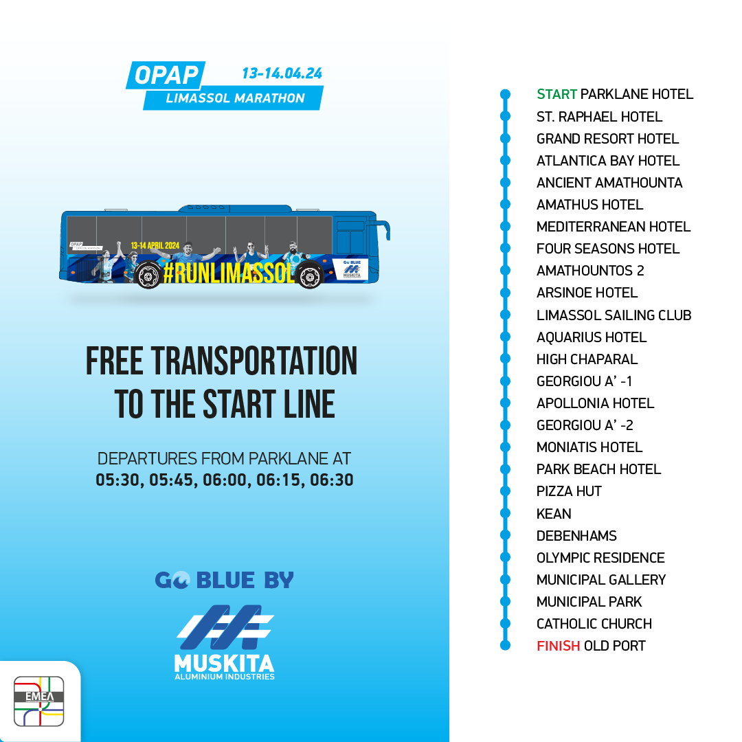 Transportation to the start line - Bus Stops | Cyprus Marathon